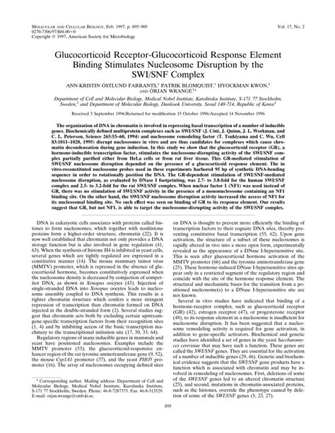 Pdf Glucocorticoid Receptor Glucocorticoid Response Element Binding Stimulates Nucleosome