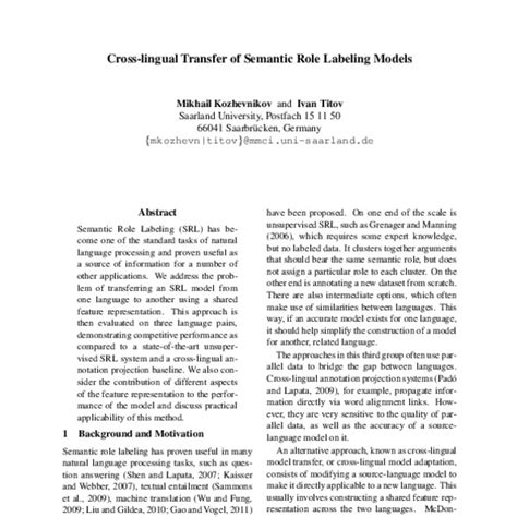 Cross Lingual Transfer Of Semantic Role Labeling Models Acl Anthology