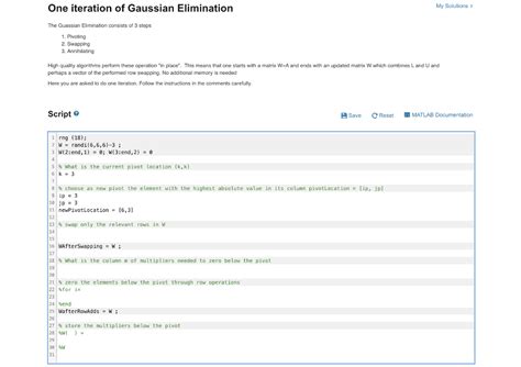One Iteration Of Gaussian Elimination My Solutions