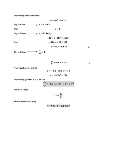 The Velocity Profile Equation Problem Solution Pdf