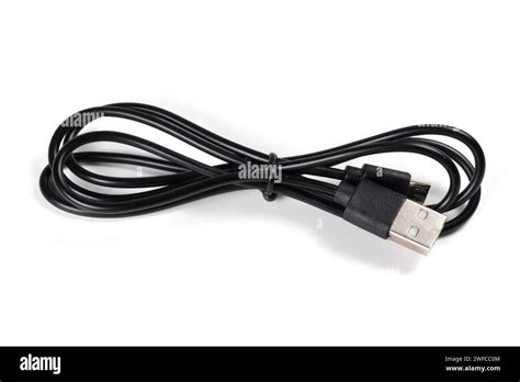 Close Up Of A USB Cable With Standard A And Micro USB Standard B Connectors Isolated On A White