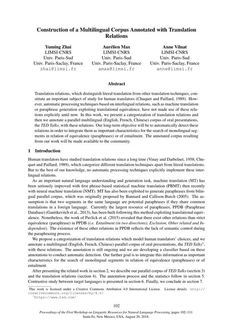 Pdf Construction Of A Multilingual Corpus Annotated With Translation