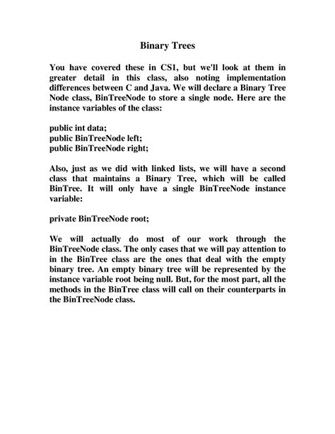 Binary Trees And Tree Traversals Review Sheet Cop 3503 Docsity