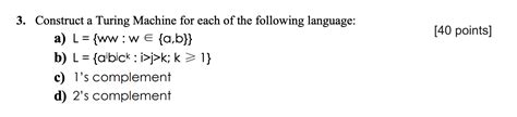 Solved Construct A Turing Machine For Each Of The Following