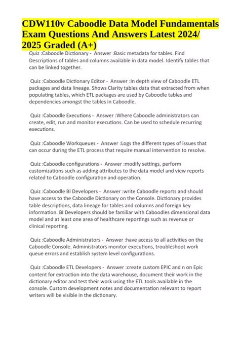 Cdw110v Caboodle Data Model Fundamentals Exam Questions And Answers Latest 2024 2025 Graded A