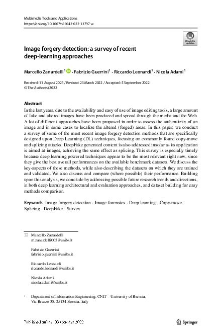 Pdf Image Forgery Detection A Survey Of Recent Deep Learning