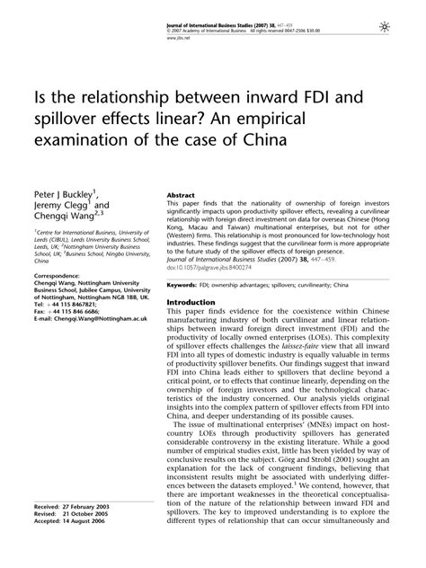 (PDF) Is the Relationship between Inward FDI and Spillover Effects Linear? An Empirical ...