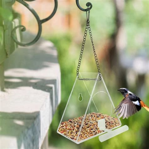 Acrylic Window Bird Feeder With Extended Roof And Slide Tray Bird