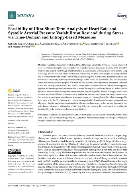 Pdf Feasibility Of Ultra Short Term Analysis Of Heart Rate And Systolic Arterial Pressure