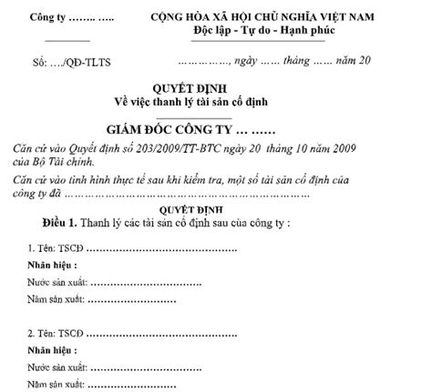 Mẫu Quyết Định Thanh Lý Tài Sản Nhà Nước Hướng Dẫn Chi Tiết Xây dựng