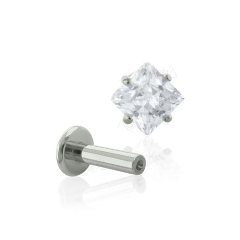 20g Implant Grade Titanium Threadless Labret With Square Prong Settin