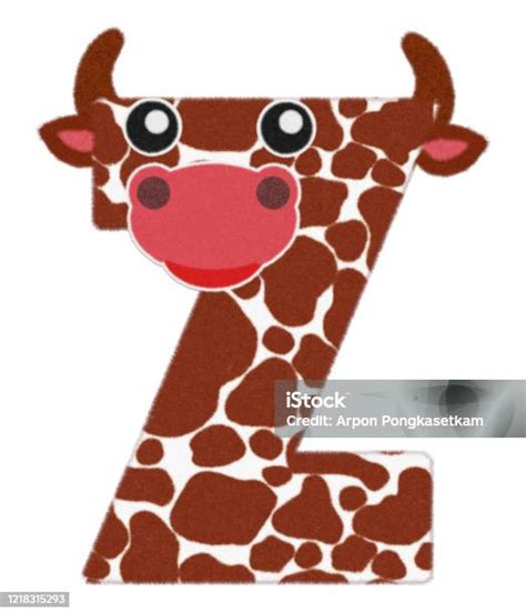 3d 일러스트 카우 만화 캐릭터 울 모피 깃털 편지 Z 귀여운 암소 얼굴 갈색 황소 또는 흰색 배경에 고립 된 황소 알파벳 Z 와 장식 클리핑 경로가 있습니다 디자인 글꼴