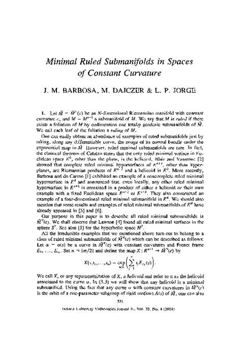 Pdf Minimal Ruled Submanifolds In Spaces Of Constant Curvature