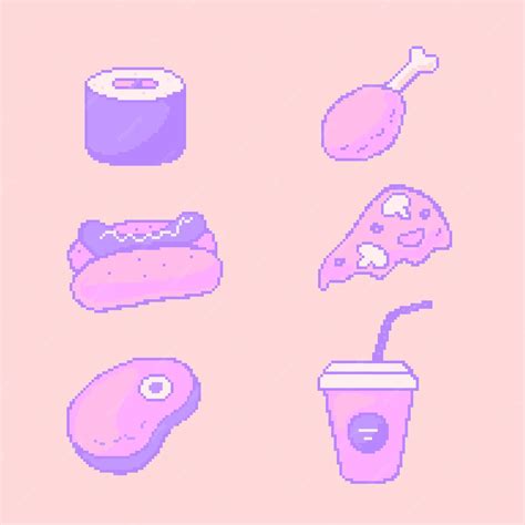 평면 디자인 픽셀 아트 음식 그림 무료 벡터