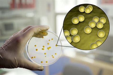 Colonies Of Micrococcus Luteus Bacteria On Agar Plate Stock Illustration Illustration Of
