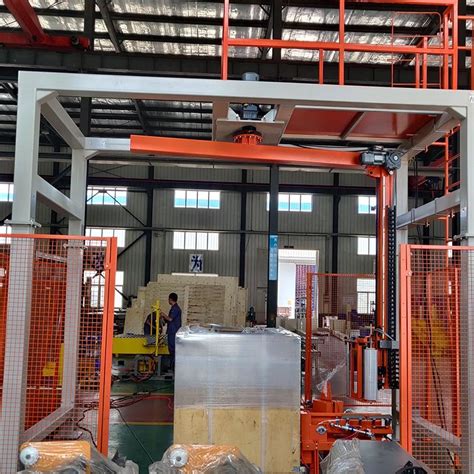 Packaging Packing Intelligent Fully Automatic Rotating Arm Pallet Wrapping Machine With Conveyor