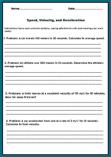 Speed Velocity And Acceleration Problems Worksheet By Educreators Corner