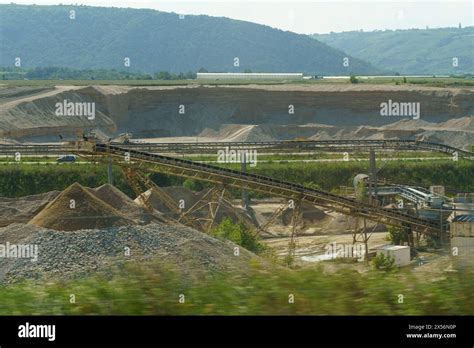 Conveyor Belts Transport Materials In An Open Pit Mining Operation