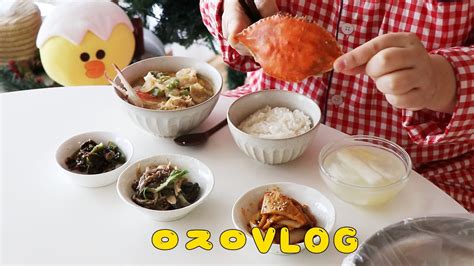 Vlog 자취생 브이로그에서 엄마가 느껴진다보글보글 꽃게탕🦀집밥 쭈삼불고기깻잎날치알쌈비빔만두 갈치조림 홍합탕