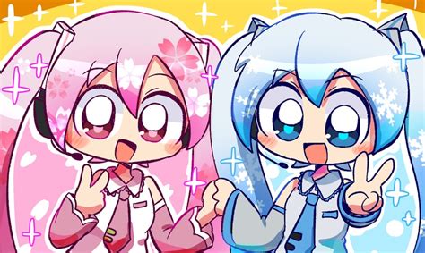 Hatsune Miku Yuki Miku Sakura Miku And Yuki Miku Vocaloid Drawn By