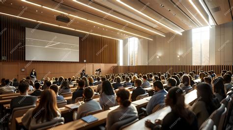 Tiered Business Classroom With Students Attending Lecture Premium Ai