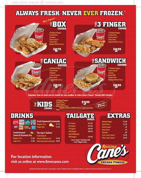 Menu At Raising Canes Chicken Fingers Restaurant North Platte