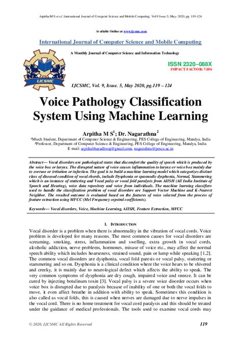Pdf Voice Pathology Classification System Using Machine Learning﻿