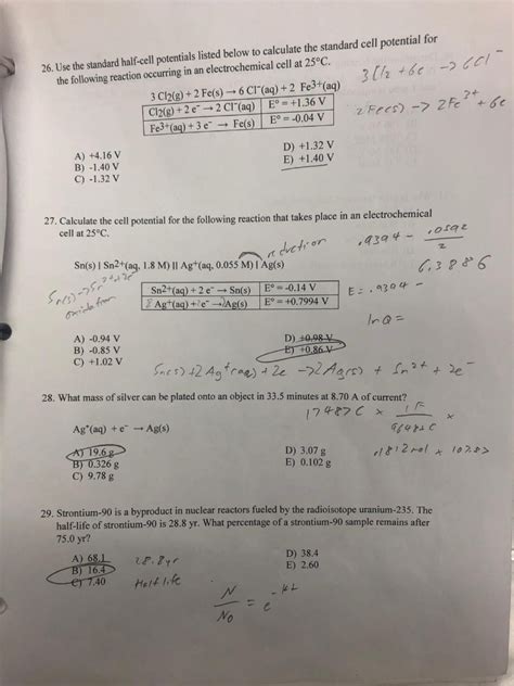 solved 26 use the standard half cell potentials listed