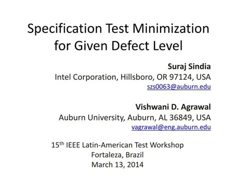 Ppt Specification Test Minimization For Given Defect Level Powerpoint
