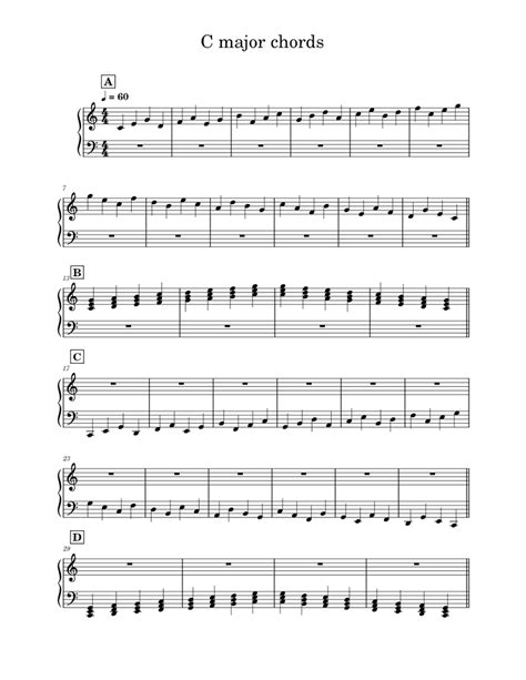 C Major Chords Sheet Music For Piano Solo Easy