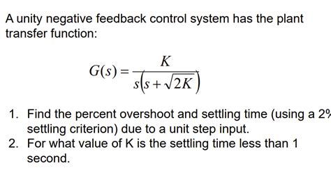 Solved A Unity Negative Feedback Control System Has The