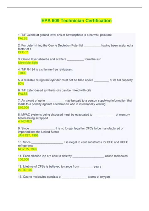 Epa 609 Technician Certification Exam 120 Questions And Answers Epa 609 Stuvia Us