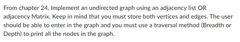 Solved From Chapter 24 Implement An Undirected Graph Using