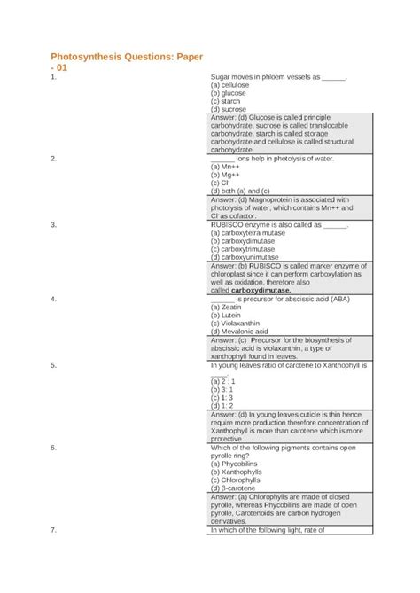 Doc Photosynthesis Questions Doc Dokumen Tips