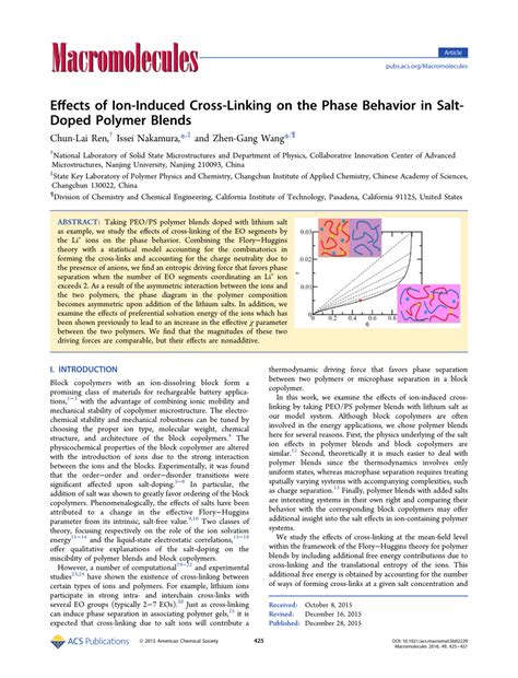 Pdf Effects Of Ion Induced Cross Linking On The Phase Behavior In Salt Doped Polymer Blends
