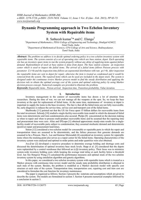dynamic programming approach in two echelon inventory system with