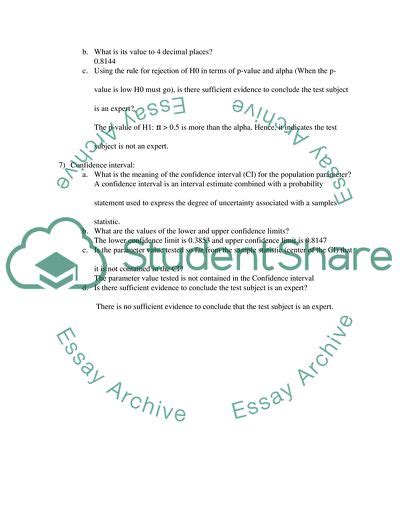 Sample Statistic P Value Confidence Interval Assignment