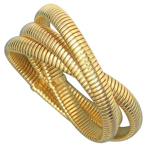 Curata Italian 18k Yellow Gold Tubogas 3 Strand Rolling Slip On Bangle