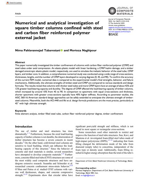 Pdf Numerical And Analytical Investigation Of Square Timber Columns Confined With Steel And