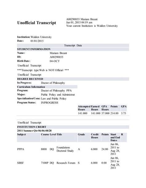 Unofficial Transcript Docx