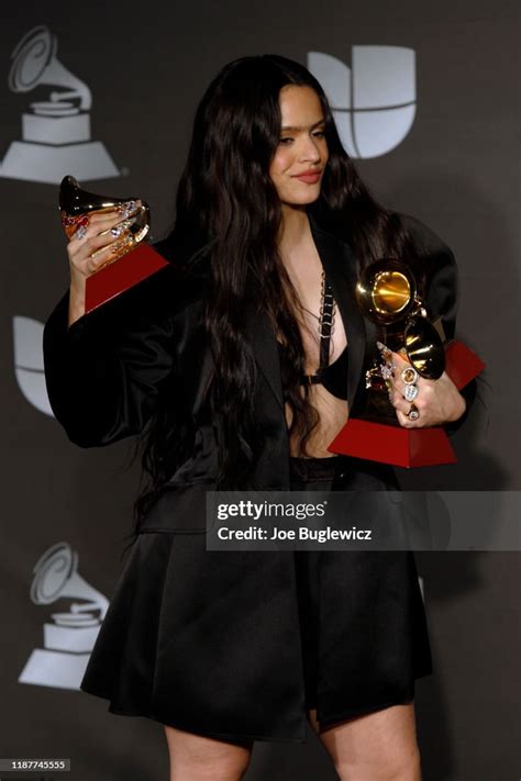 Singer Rosalia Poses In The Press Room With The Awards For Best News