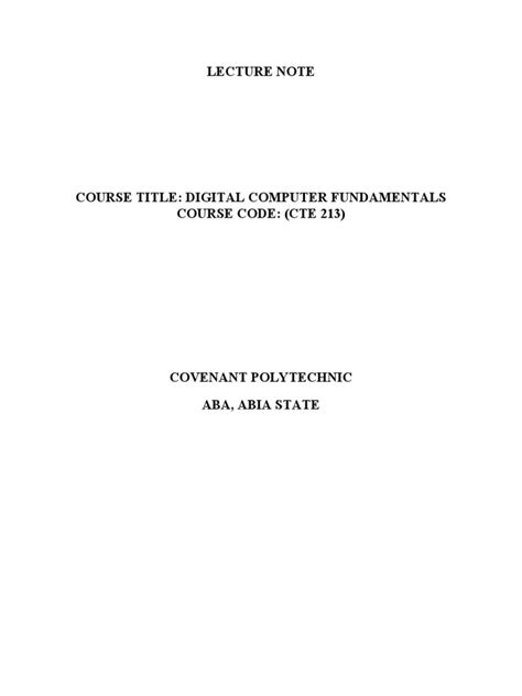 Lecture Notecte 213digital Computer Fundamentals Pdf