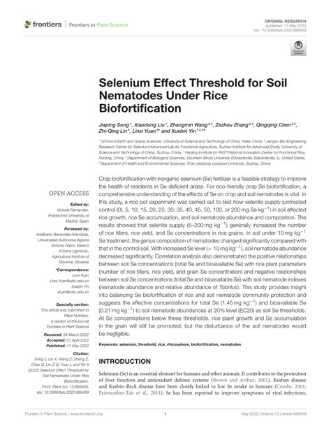 (PDF) Selenium Effect Threshold for Soil Nematodes Under Rice ...