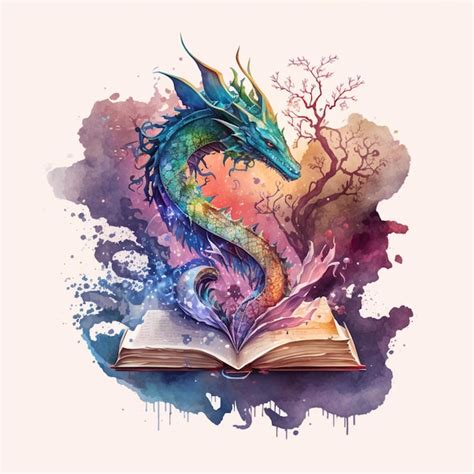 Premium Ai Image Illustration Of A Book With A Dragon On It And A Tree In The Background