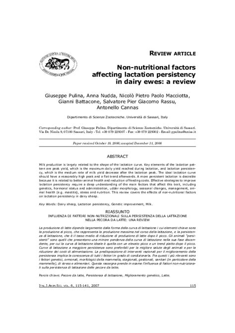 Pdf Non Nutritional Factors Affecting Lactation Persistency In Dairy