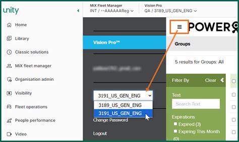 Switch Environment Or Organization In Unity Powerfleet Knowledge