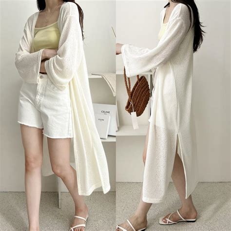 시크데일리 여성 로브 롱 가디건 여름 빅사이즈 시스루 긴팔 비치