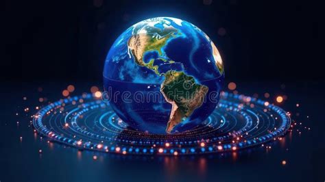 Digital Globe Visualization Displaying Continents With Glowing