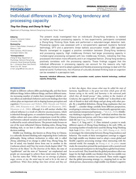 Pdf Individual Differences In Zhong Yong Tendency And Processing Capacity