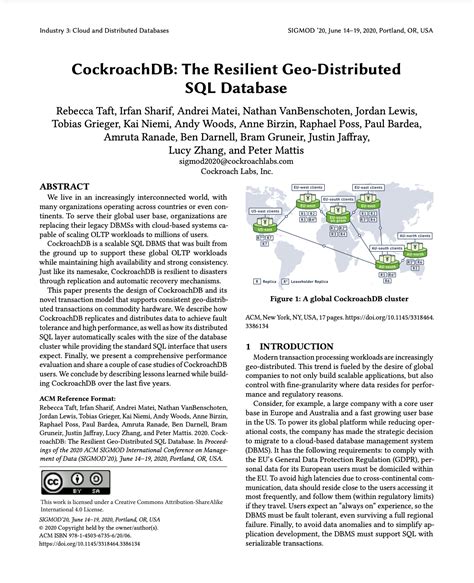 White Paper Cockroachdb The Resilient Geo Distributed Sql Database Sigmod 2020 Cockroach Labs